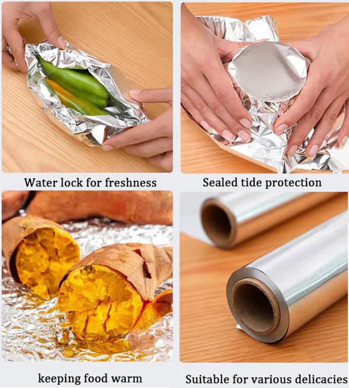 Food Grade Kitchen Cooking Aluminum Foil Roll With Plastic Holder Metal ...